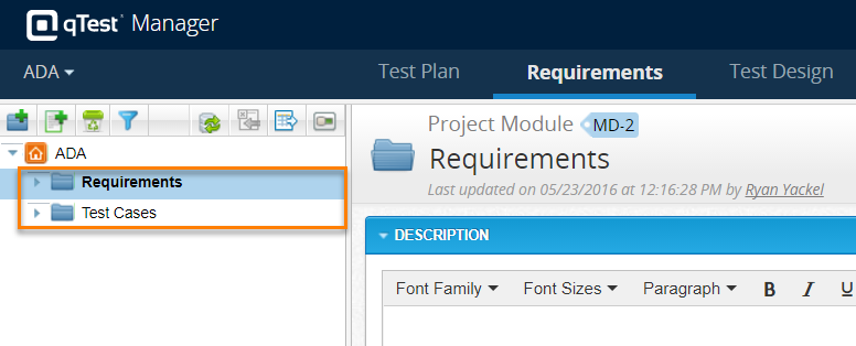 How do I separate Requirements and Test Design folders?