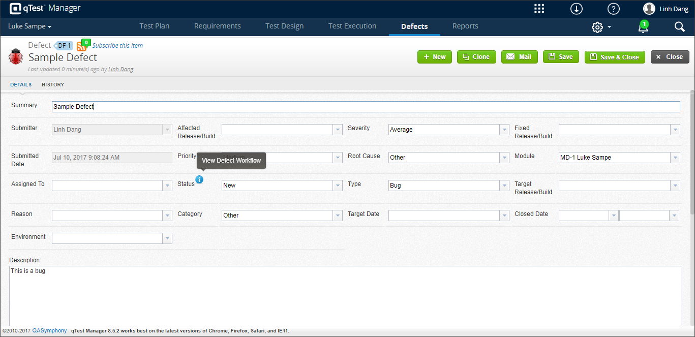Defect Workflow Settings