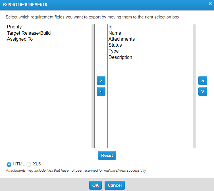 Export Requirements and Test Design Reports