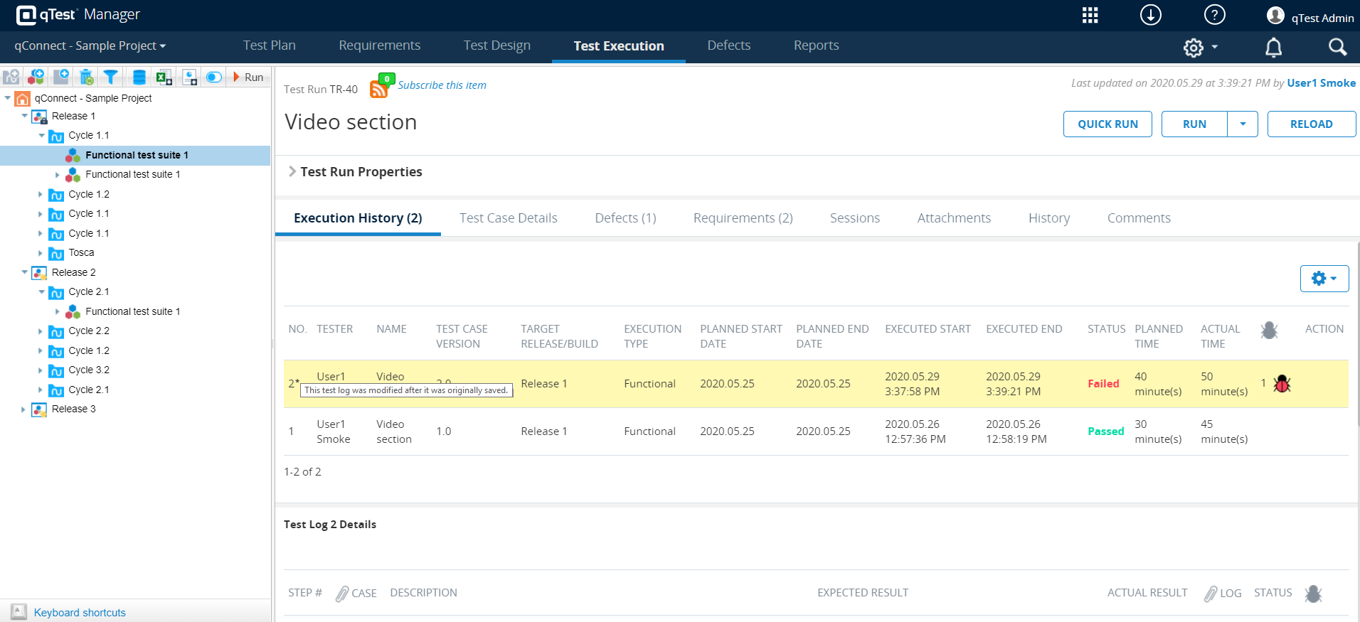 Edit Test Logs After Execution