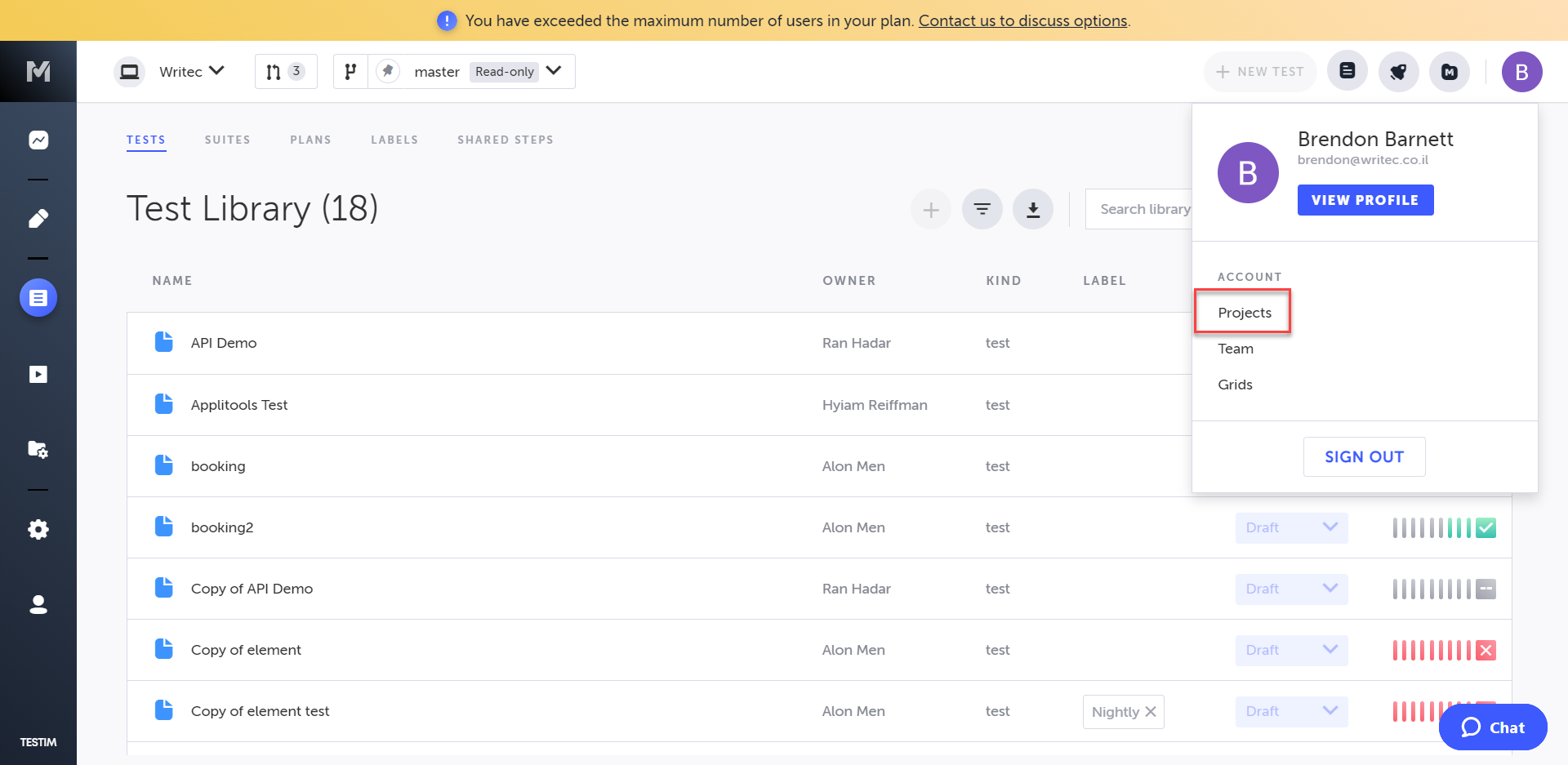 Projects and users management (company level)