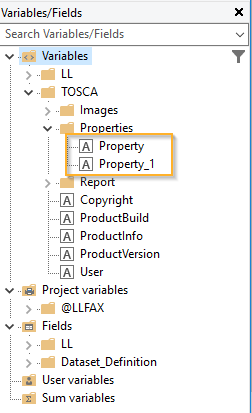 Tosca Commander variables in Report Designer